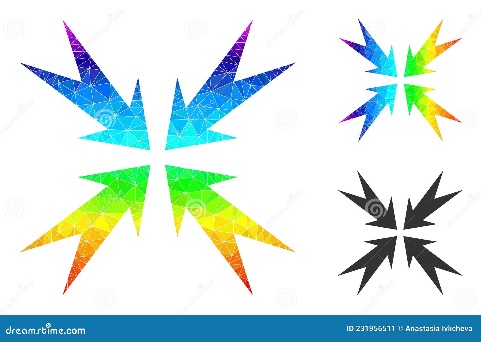 Vector Triangle Filled Compression Arrows Icon with Spectral Colored ...
