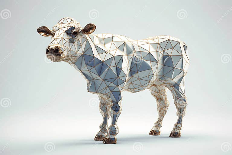 Low Poly Cow on a White Background. 3d Rendering, 3d Illustration Stock ...