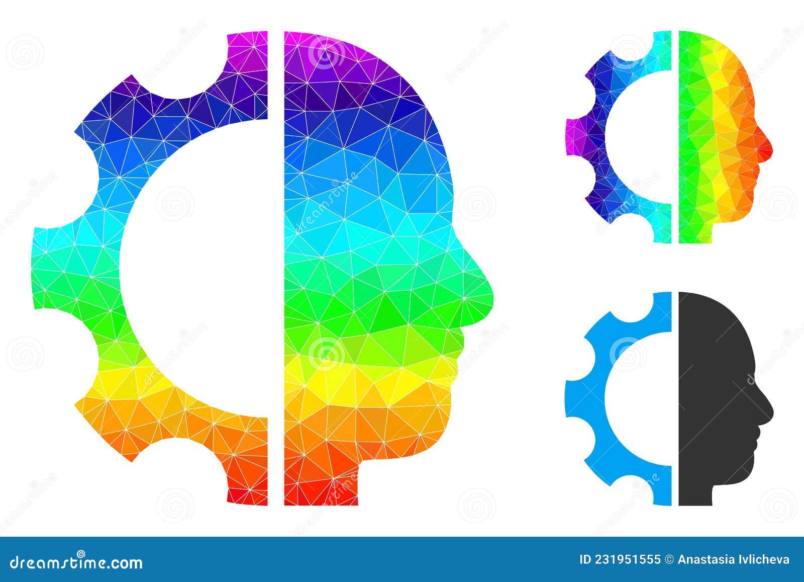 Vector Triangle Filled Cyborg Gear Icon with Spectrum Gradient Stock ...