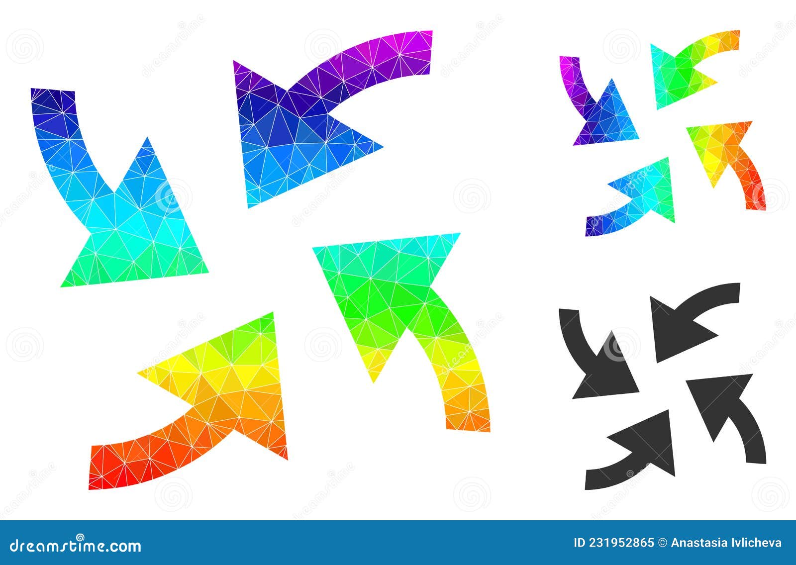 Vector Polygonal Cyclone Arrows Icon with Spectral Colored Gradient ...
