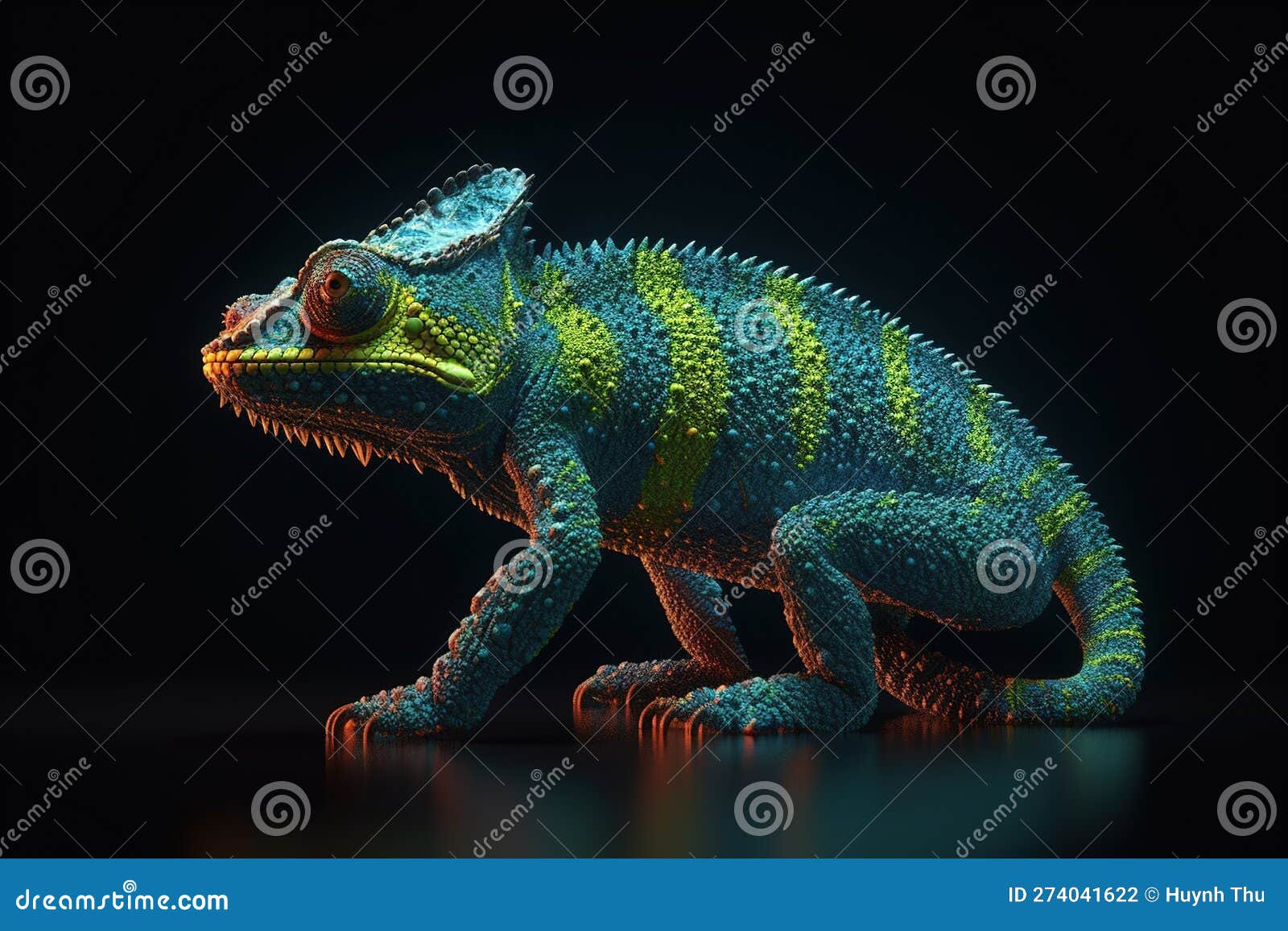 Low Poly 3D Chameleon, Front Facing, Led Color Background, Colorful ...