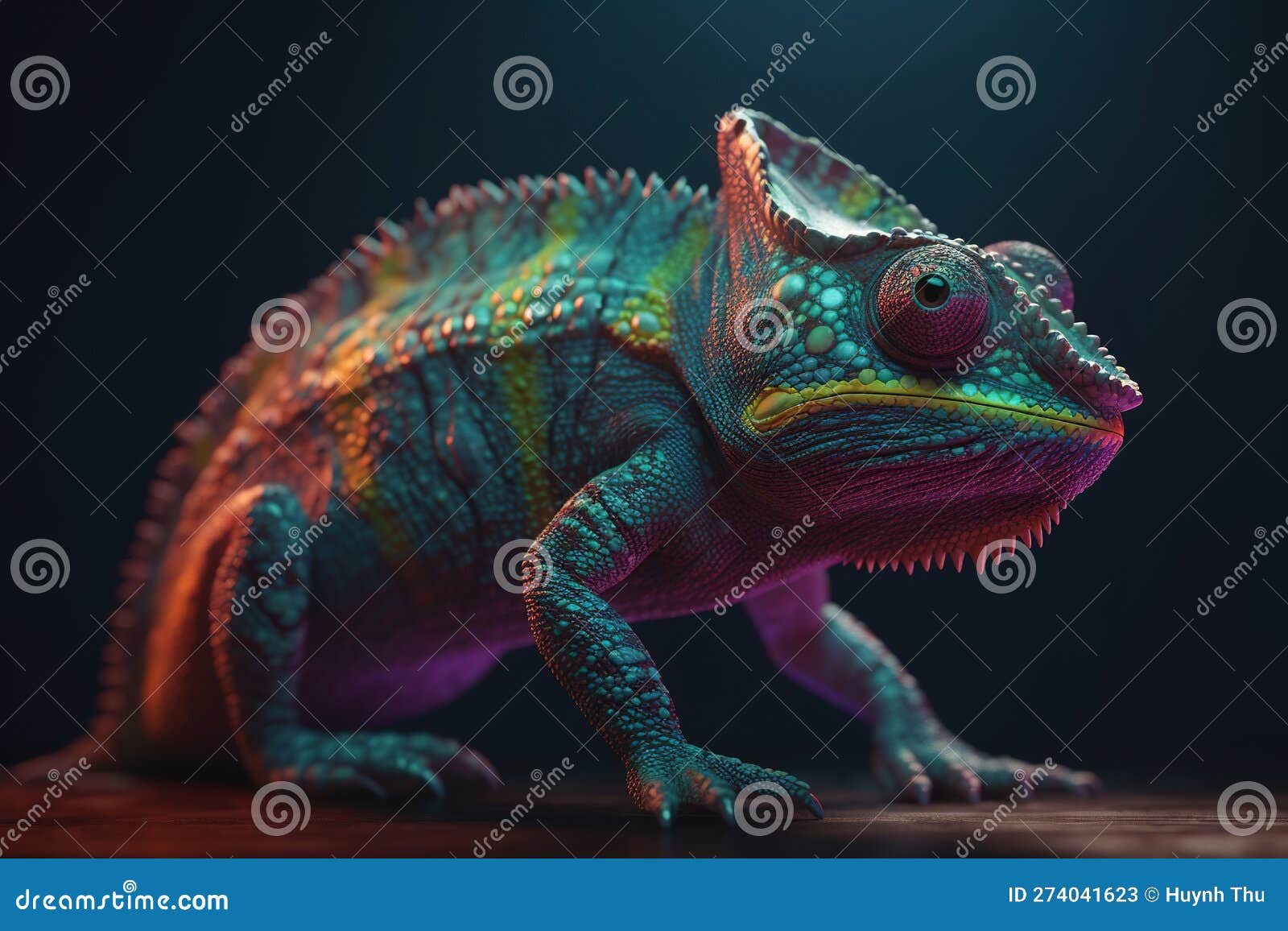 Low Poly 3D Chameleon, Front Facing, Led Color Background, Colorful ...
