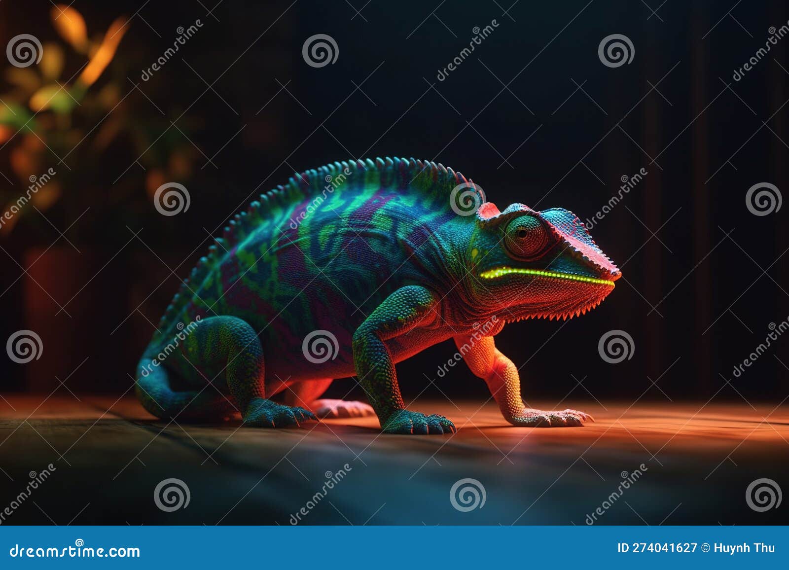Low Poly 3D Chameleon, Front Facing, Led Color Background, Colorful ...