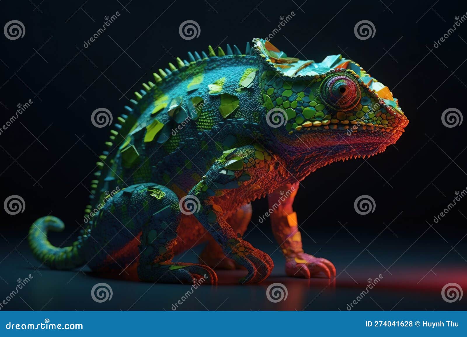 Low Poly 3D Chameleon, Front Facing, Led Color Background, Colorful ...