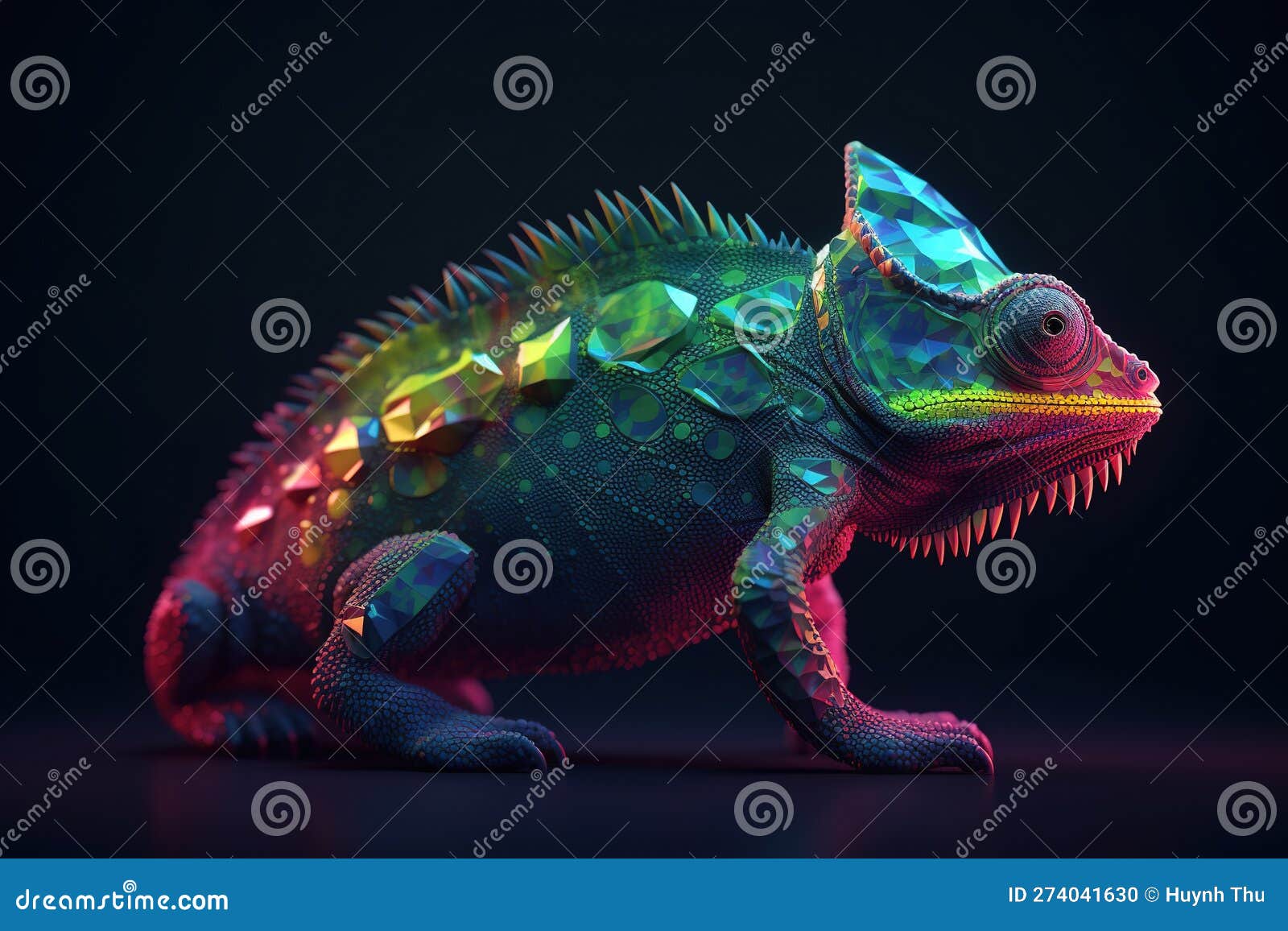 Low Poly 3D Chameleon, Front Facing, Led Color Background, Colorful ...