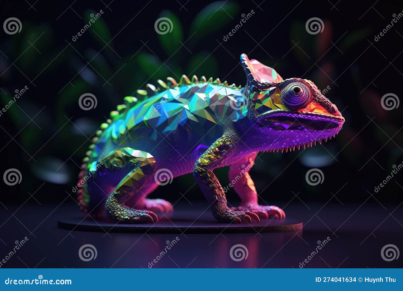 Low Poly 3D Chameleon, Front Facing, Led Color Background, Colorful ...