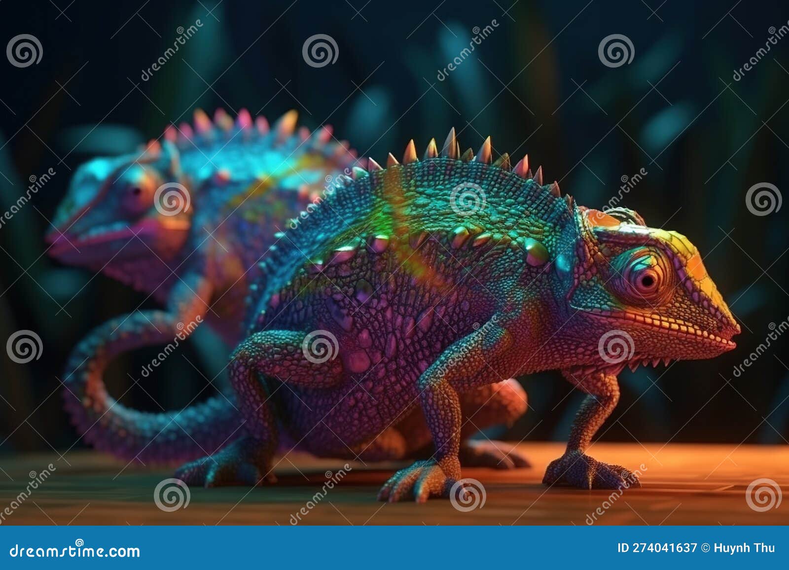 Low Poly 3D Chameleon, Front Facing, Led Color Background, Colorful ...
