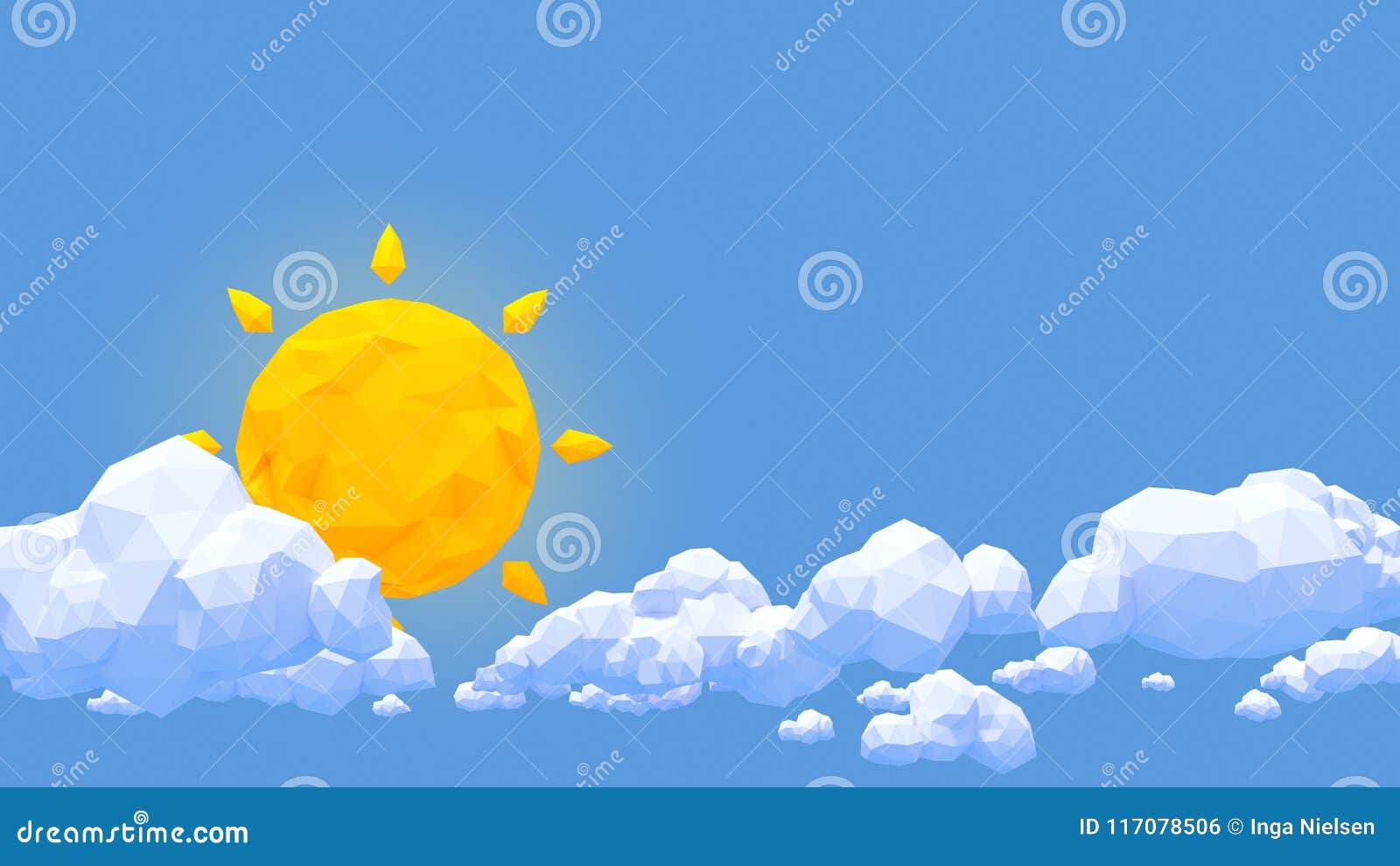 Low Poly Clouds and Sun in Blue Sky Stock Illustration - Illustration ...