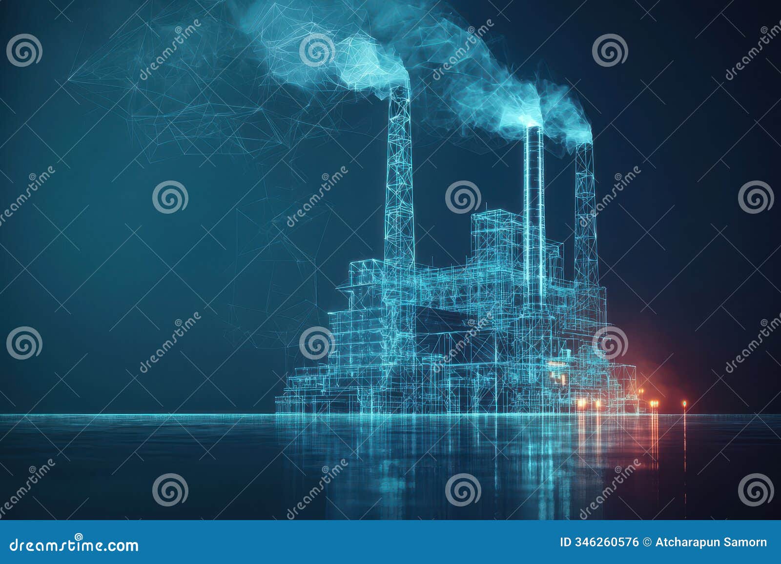 Low Poly 3D Illustration of an Industrial Power Plant with Stylized ...