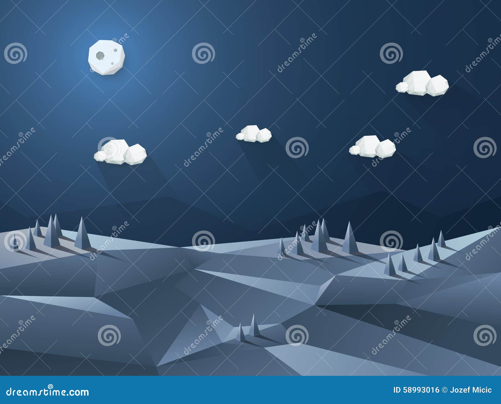 Low Poly 3d Landscape Night Scene. Nature Stock Illustration ...