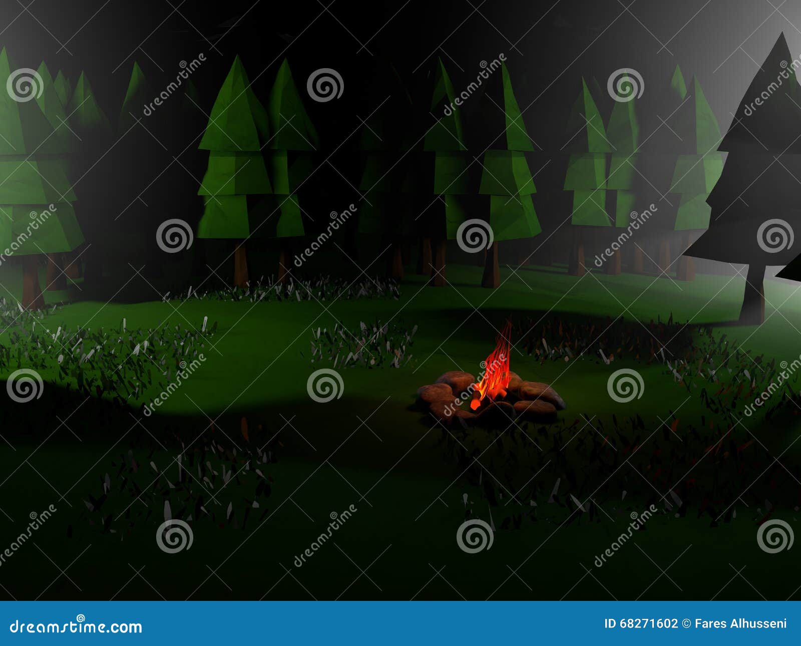 Low Poly 3D Night Landscape Scene Stock Illustration - Illustration of ...