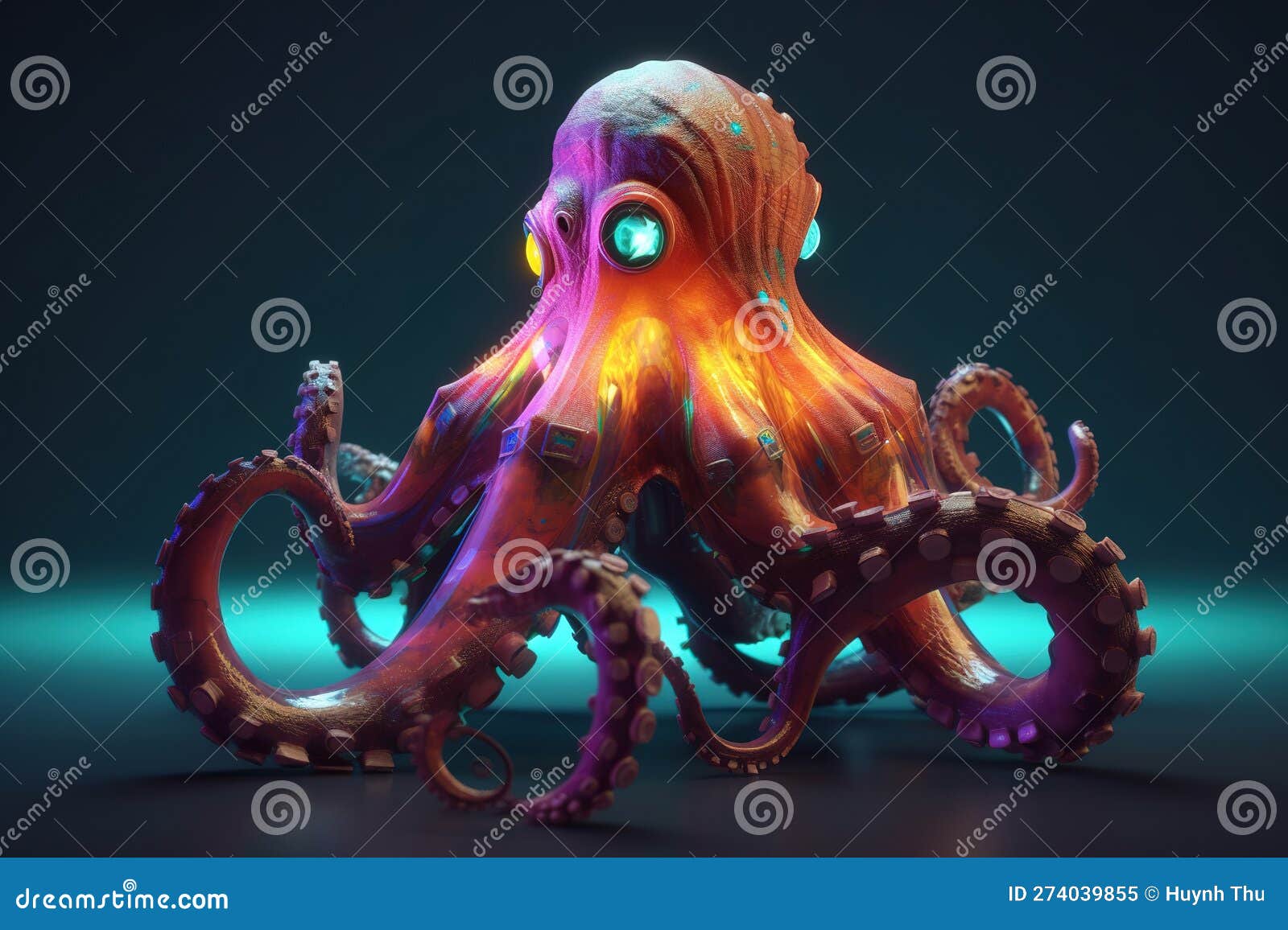 Low Poly 3D Octopus, Front Facing, Led Color Background, Colorful ...
