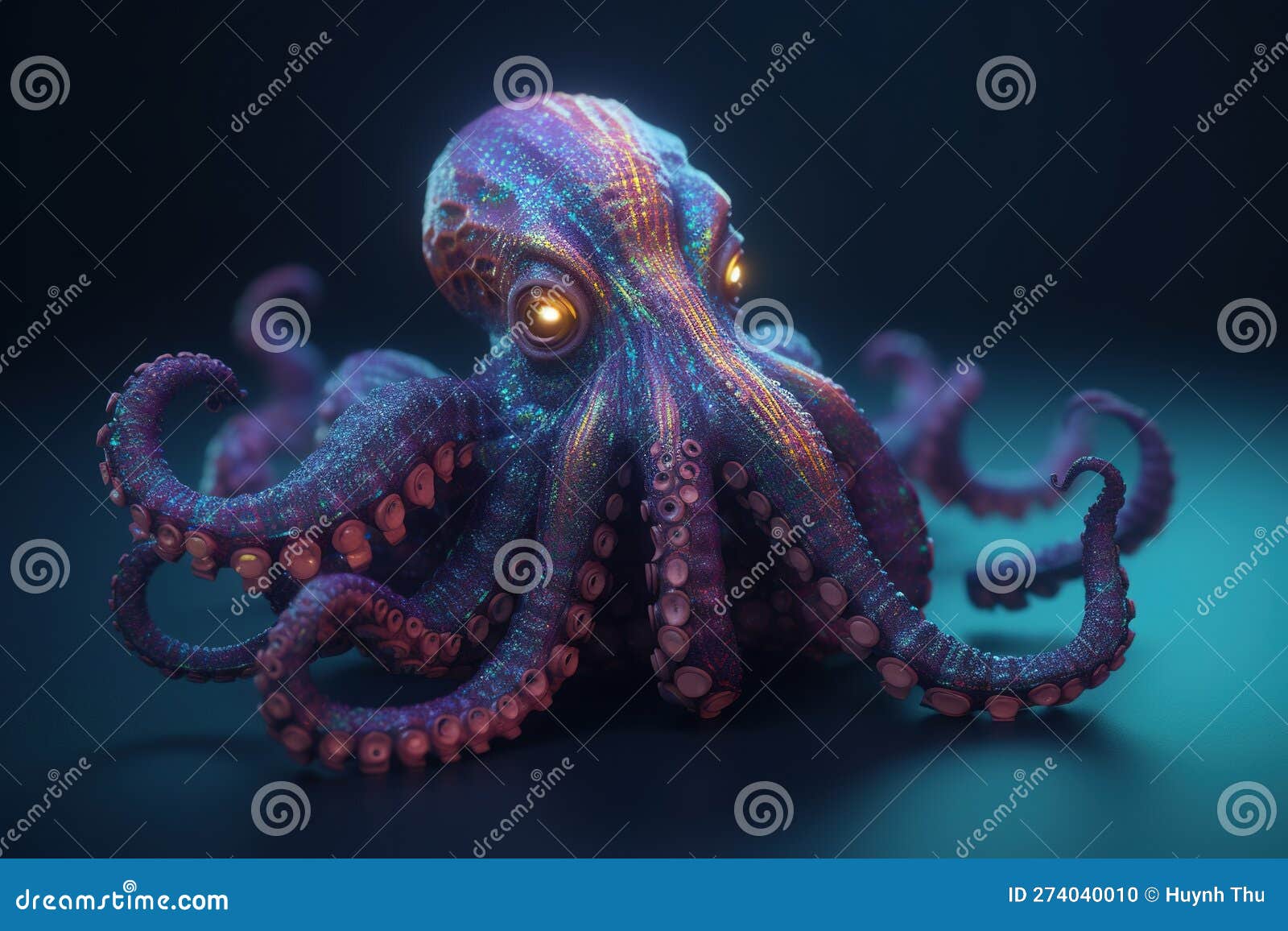 Low Poly 3D Octopus, Front Facing, Led Color Background, Colorful ...