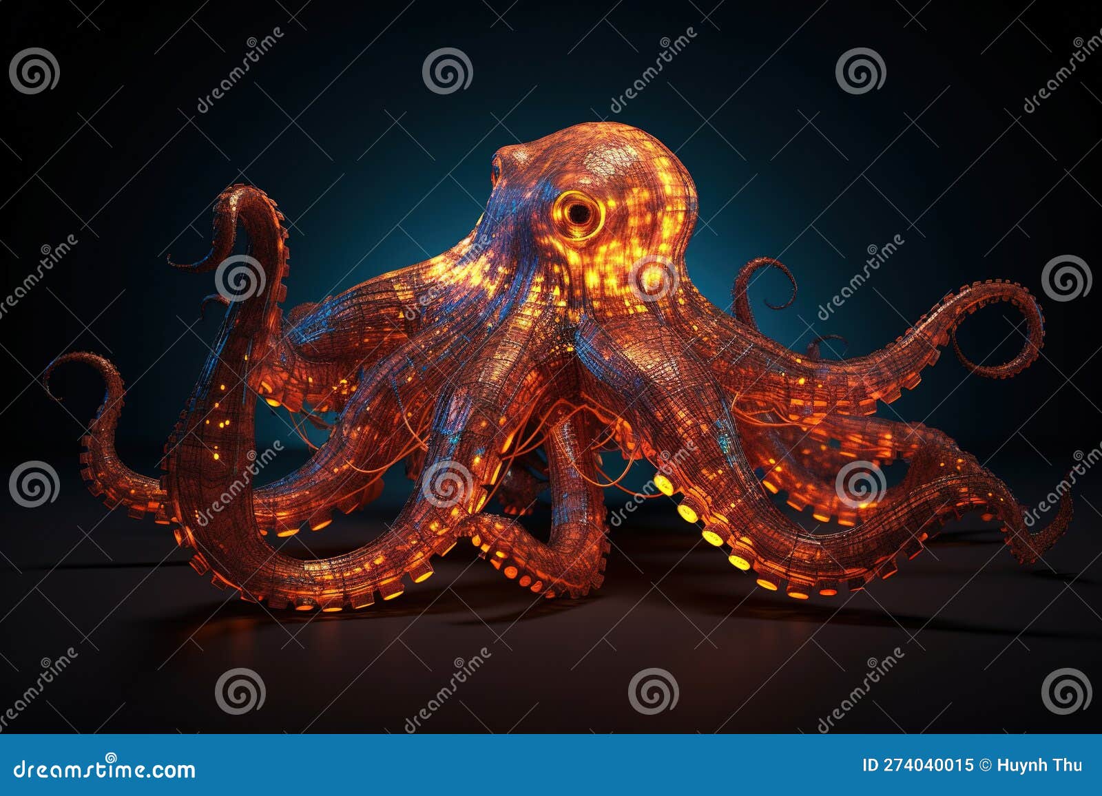 Low Poly 3D Octopus, Front Facing, Led Color Background, Colorful ...