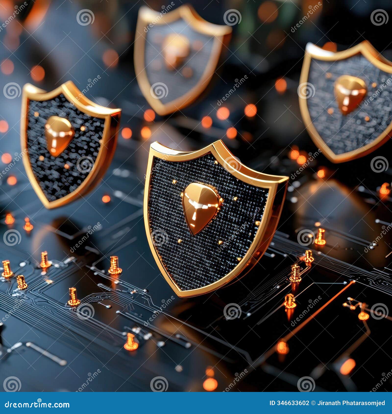 Low Poly 3D Render of Complex Privacy Protection Shields on Digital ...