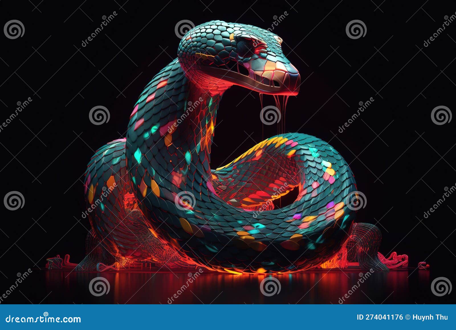 Low Poly 3D Snake, Front Facing, Led Color Background, Neon Effect, AI ...