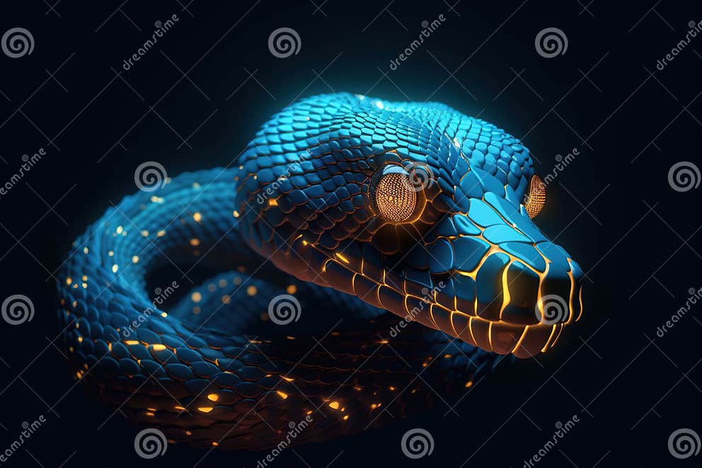 Low Poly 3D Snake, Front Facing, Led Color Background, Neon Effect, AI ...