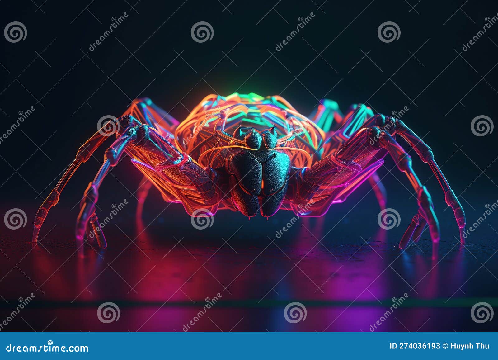Low Poly 3D Spider, Front Facing, Led Color Background, Colorful AI ...