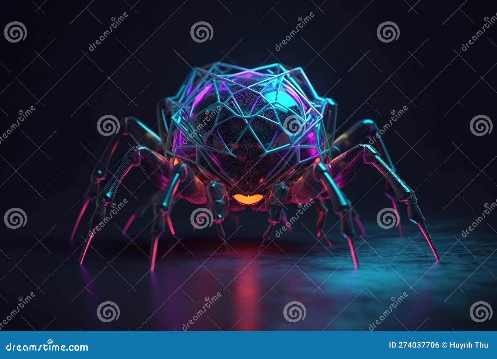 Low Poly 3D Spider, Front Facing, Led Color Background, Colorful AI ...