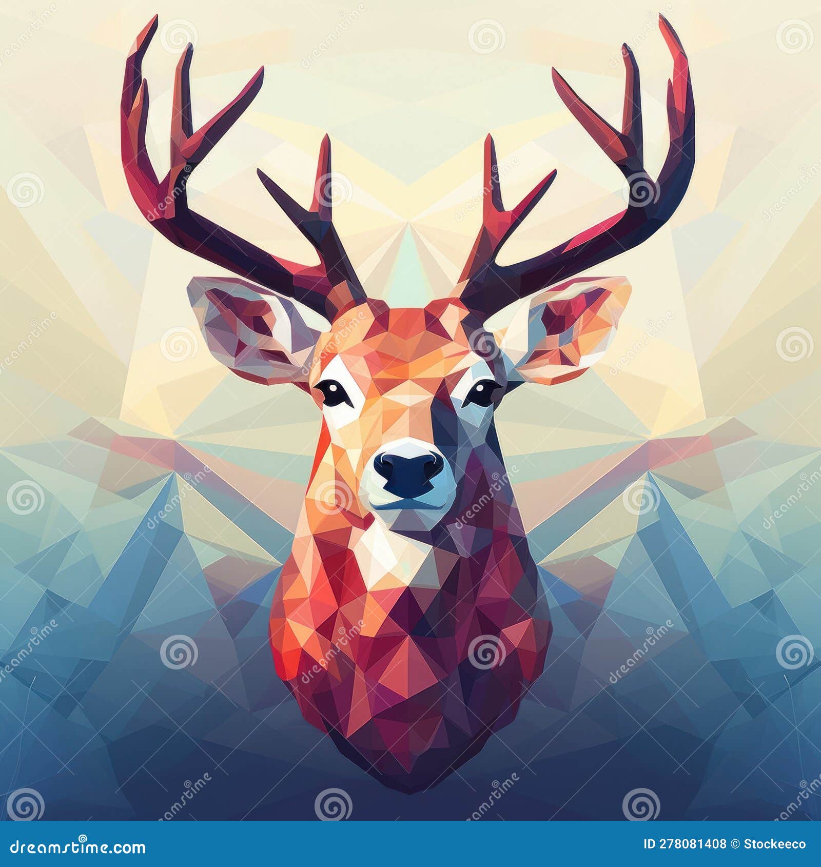 Surreal Low Poly Deer Portrait With Nature-inspired Shapes Stock Photo ...