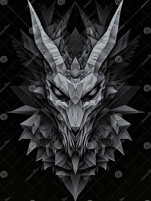 Low-poly Demonic Creature Head, Dark Grey, Sharp Angles, Horns ...