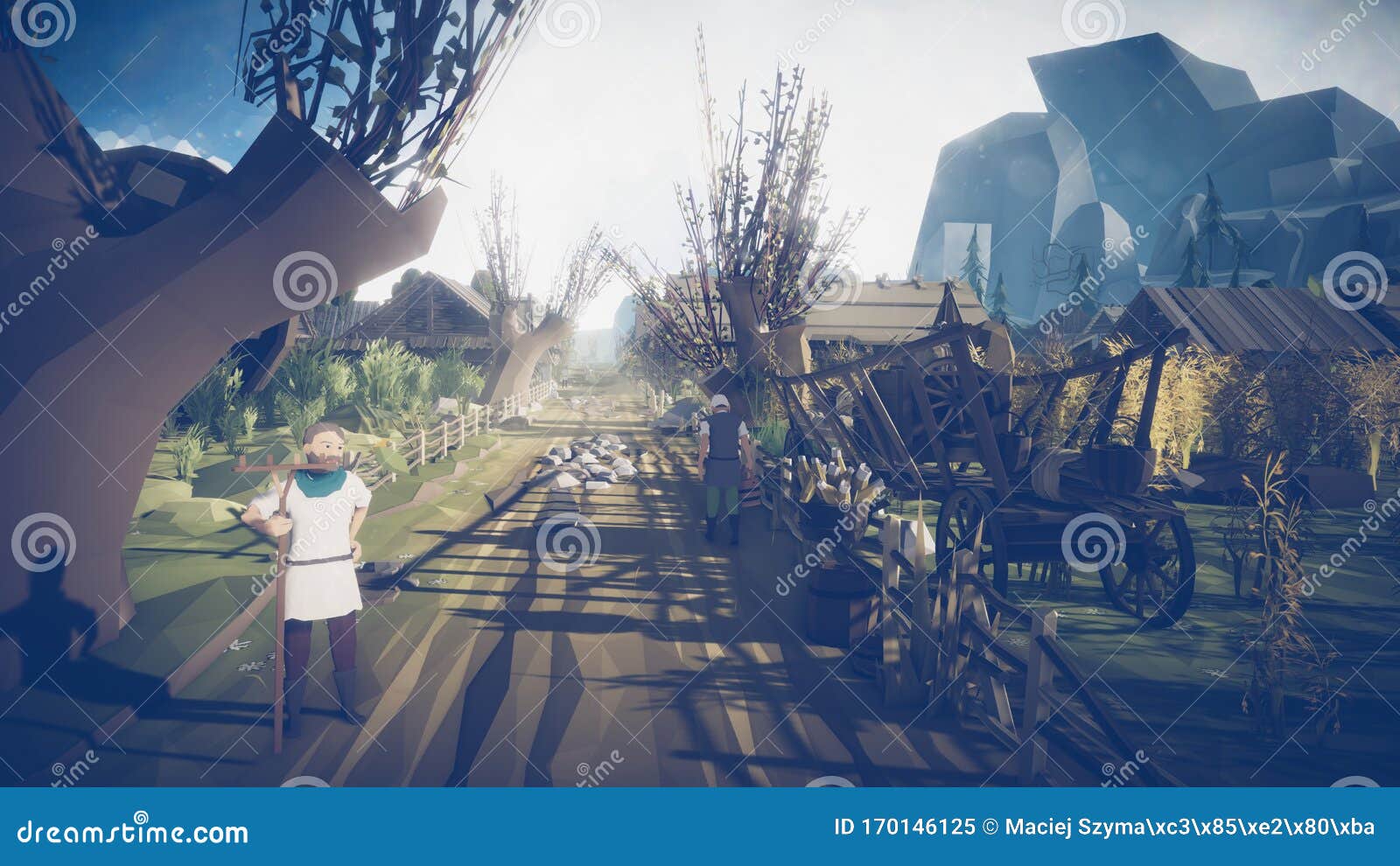 Low Poly Medieval Town stock illustration. Illustration of patch ...