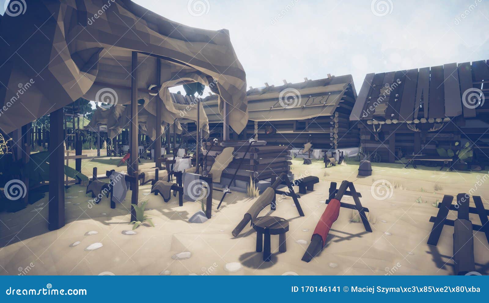 Low Poly Medieval Town stock illustration. Illustration of flyer ...
