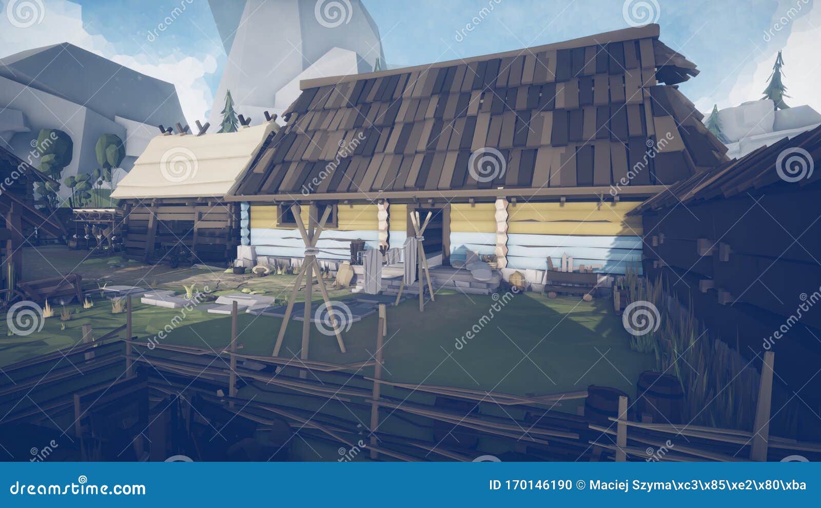 Low Poly Medieval Town stock illustration. Illustration of print ...