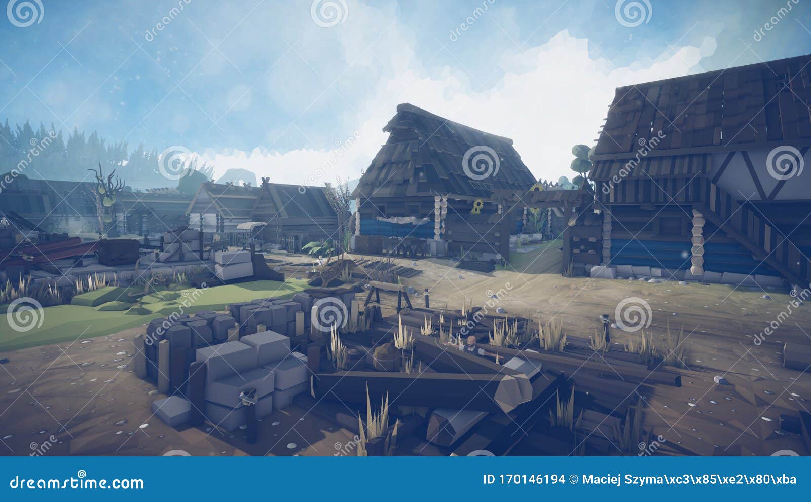 Low Poly Medieval Town stock illustration. Illustration of kingdom ...