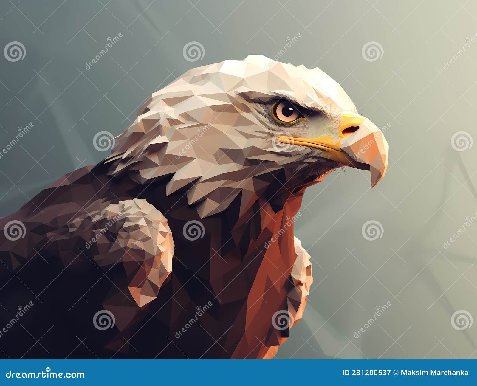 Low Poly Eagle Portrait on Grey Background, Generated by AI Stock Image ...