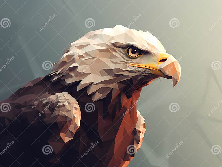 Low Poly Eagle Portrait on Grey Background, Generated by AI Stock Image ...