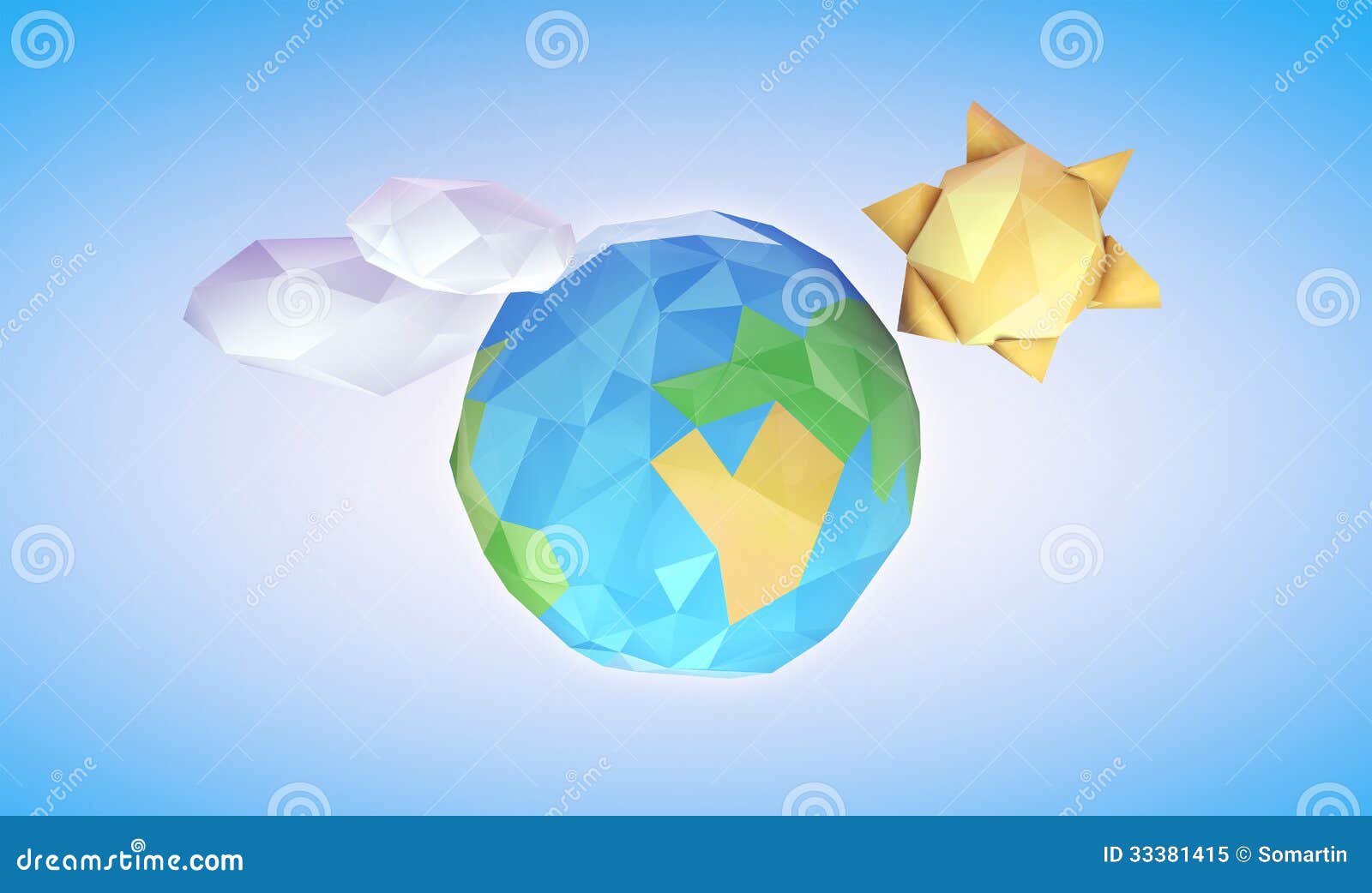 Low Poly Earth and Sun stock image. Image of cloud, sphere - 33381415