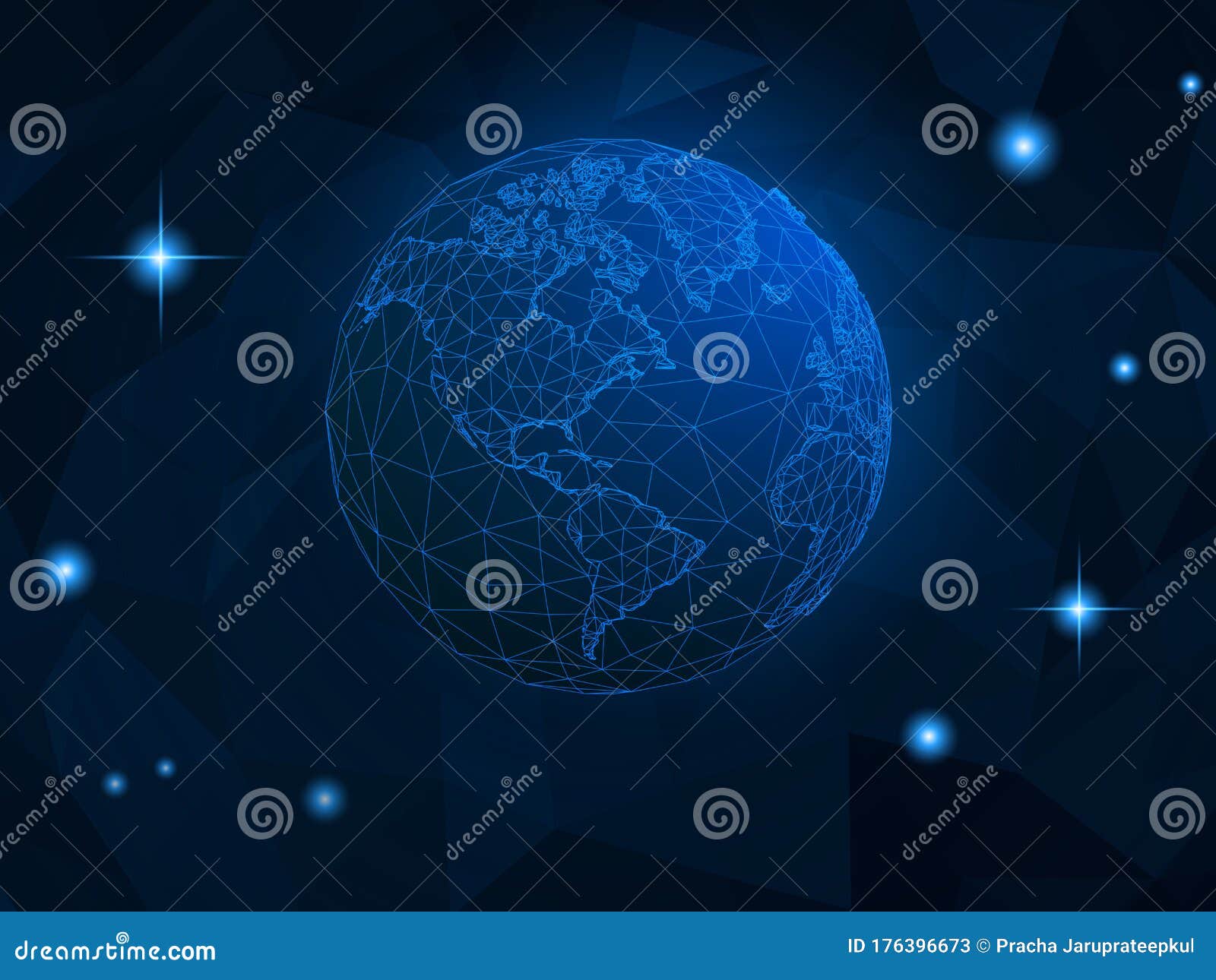 Low Poly Earth Wireframe on Polygonal Space BG Stock Vector ...