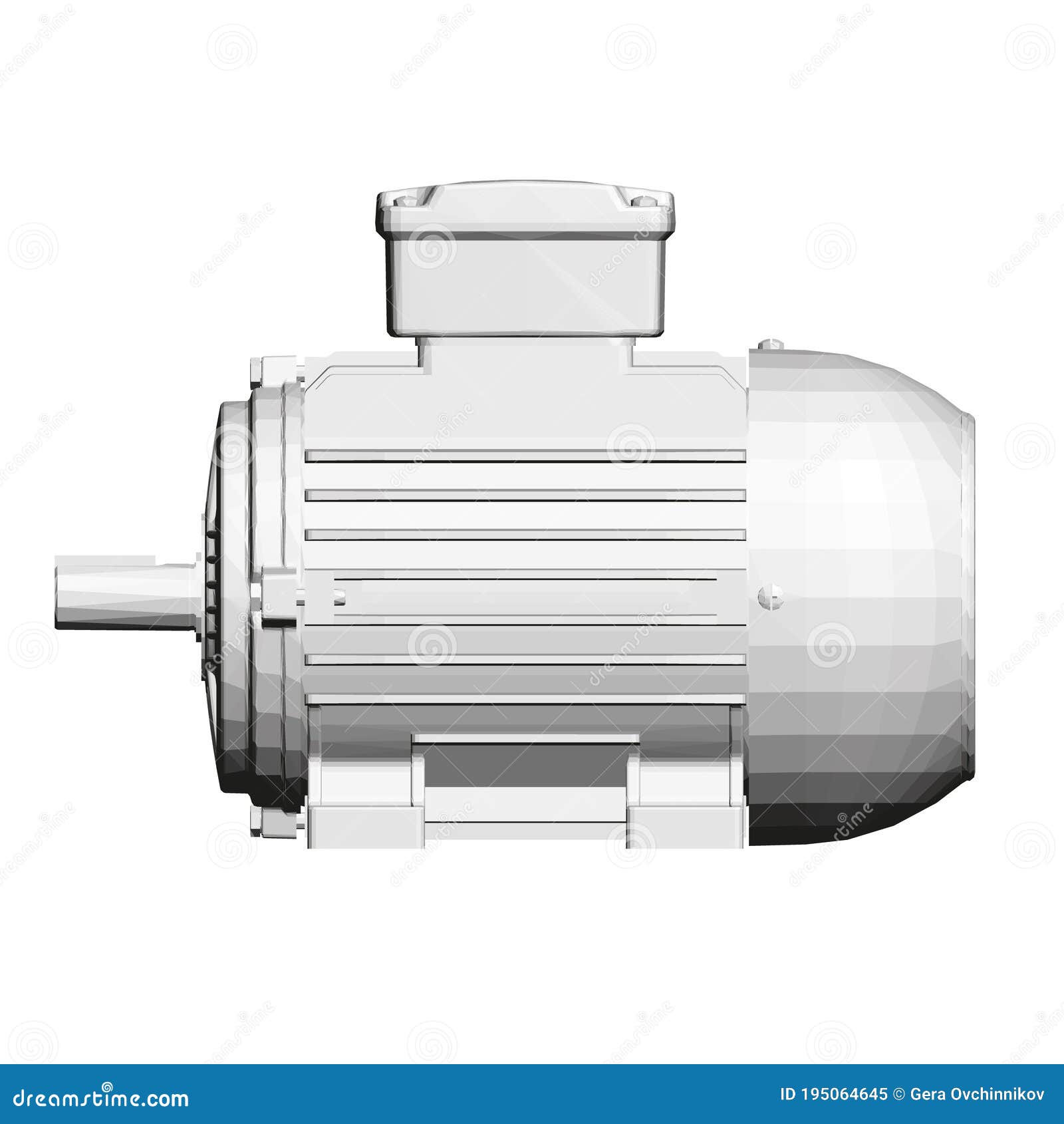 Low Poly Electric Motor Made of Black Lines on a White Background. Side ...