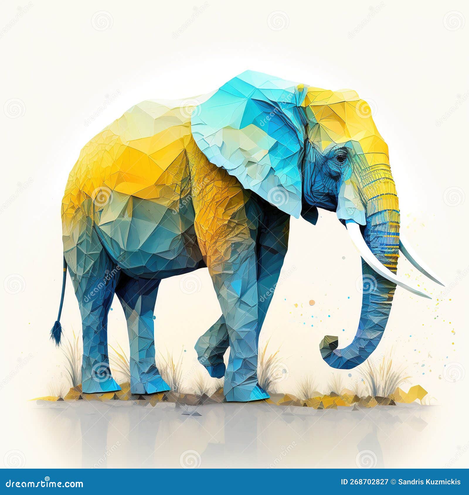 Low Poly Elephant in Blue and Yellow Color. Generative AI Stock ...