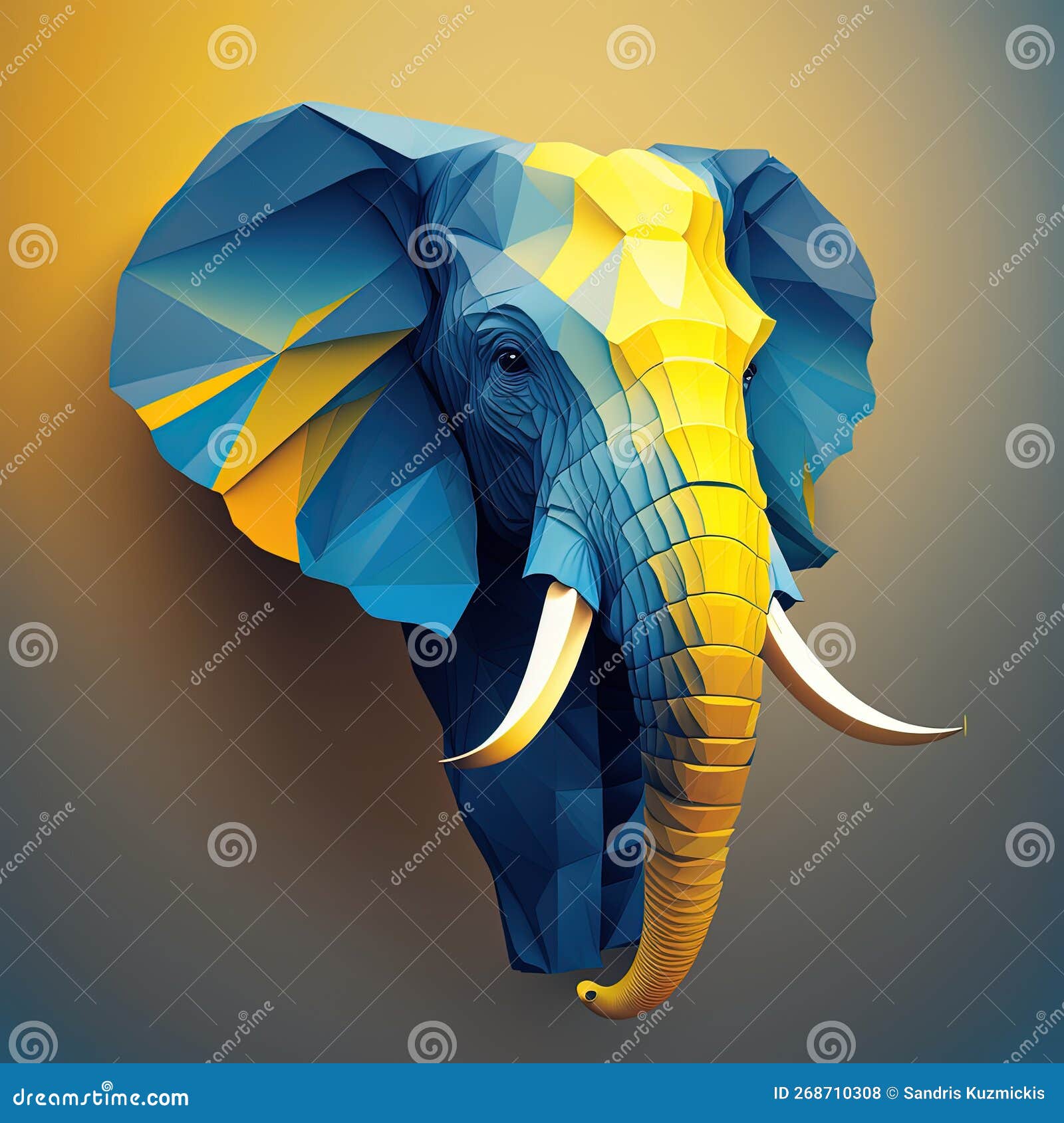 Low Poly Elephant in Blue and Yellow Color. Generative AI Stock ...