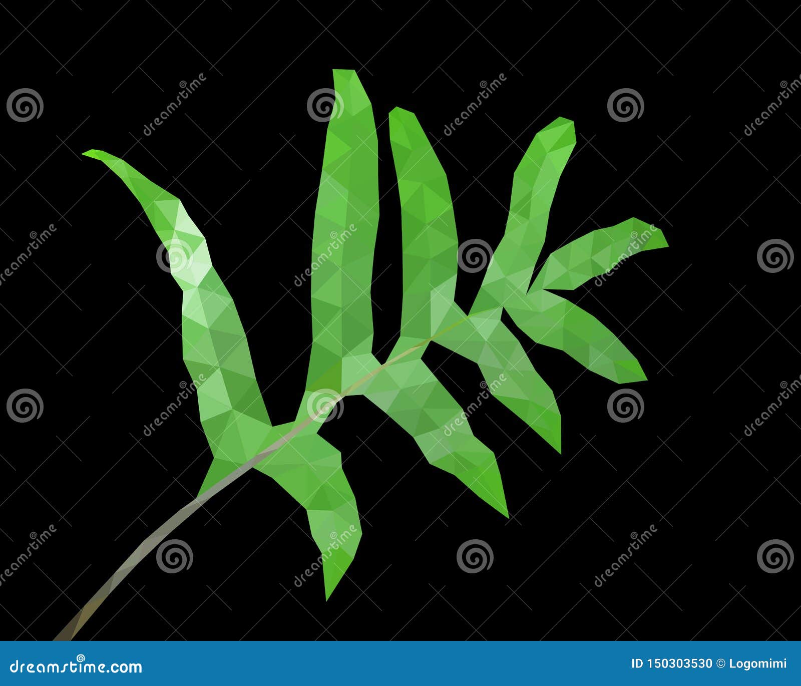 Low Poly Fern Leaf, Isolated on Black Background, Triangular Foliage ...