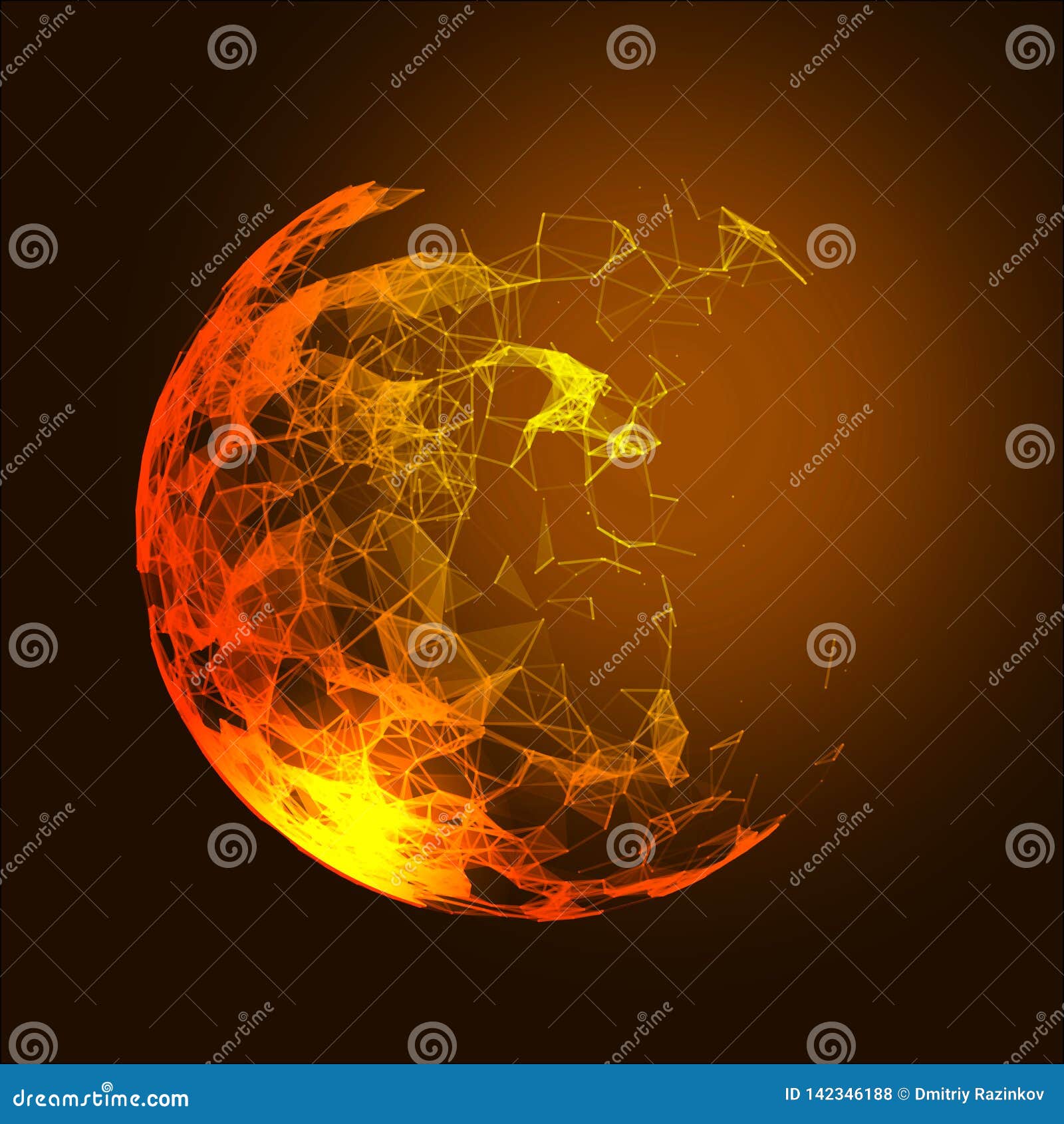 Low Poly Fire Flame Sphere. Futuristic Energy Circle. Stock Vector ...