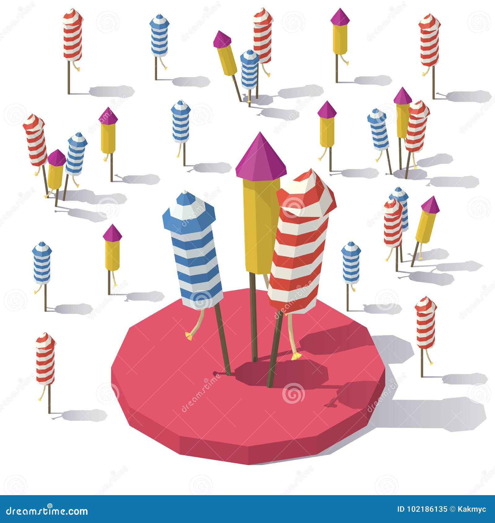 Low poly Firework Rockets stock vector. Illustration of colorful ...