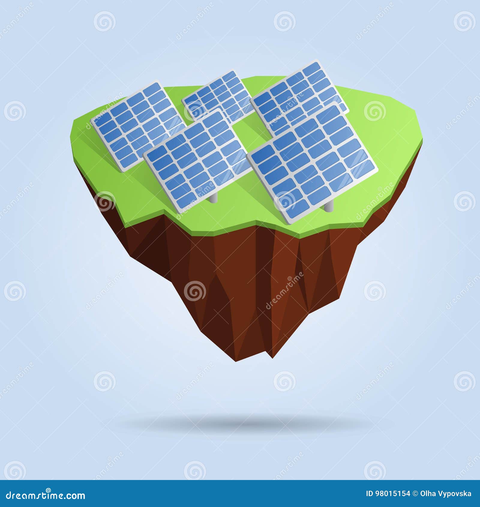 Low Poly Floating Island with Solar Panels Isolated on the Background ...