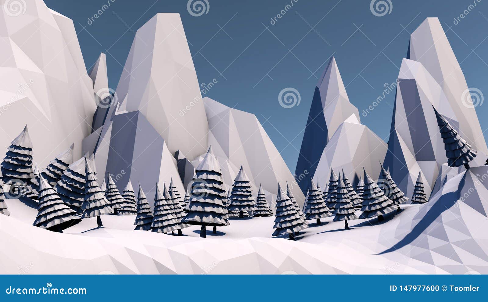 Low Poly Forest Landscape. Illustration. Spruce Forest and Mountains ...