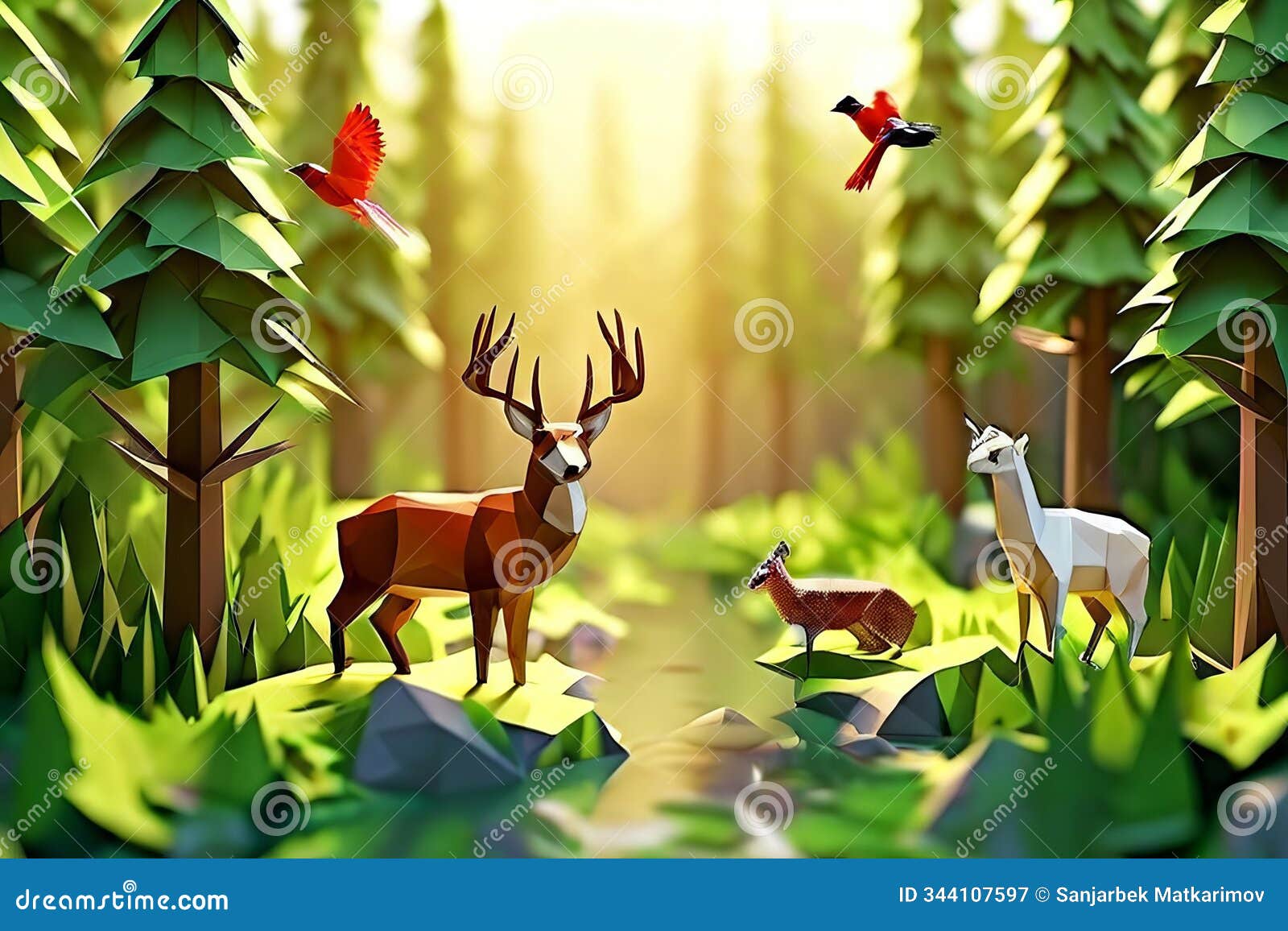 Low Poly Forest Animal Compilation. Vector Illustration Set In ...