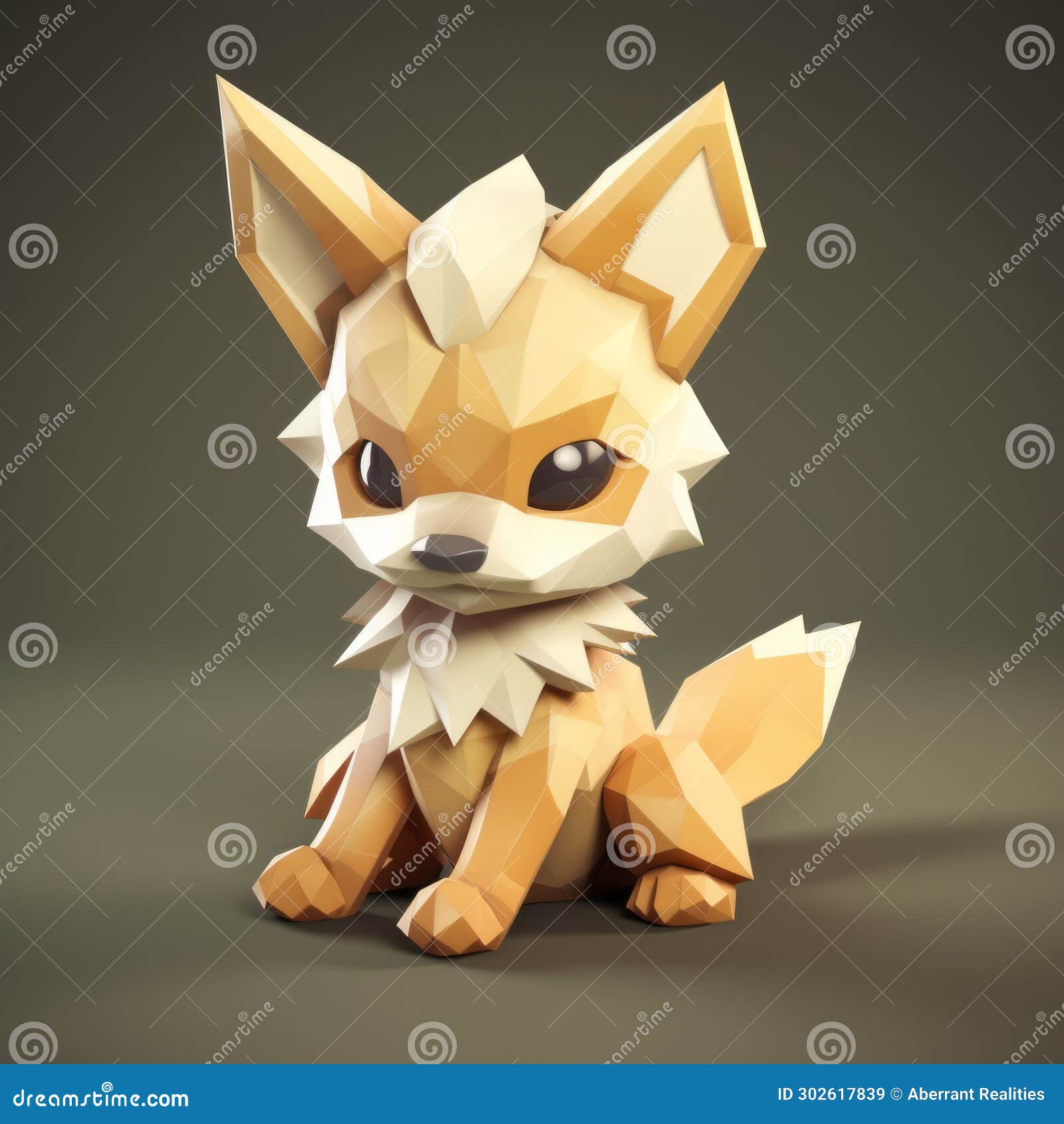 A Low Poly Fox Sitting on the Ground Stock Illustration - Illustration ...