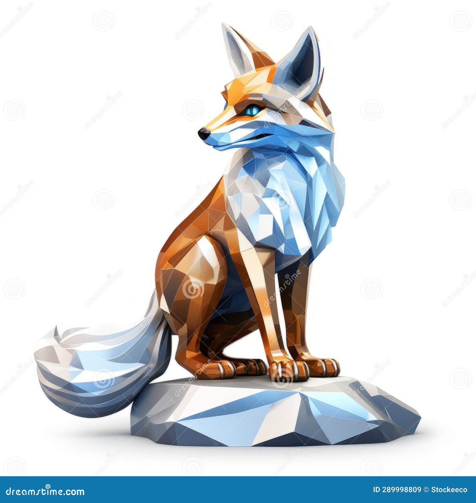 Low Poly Fox Statue with Metallic Texture - 3d Model Stock Illustration ...