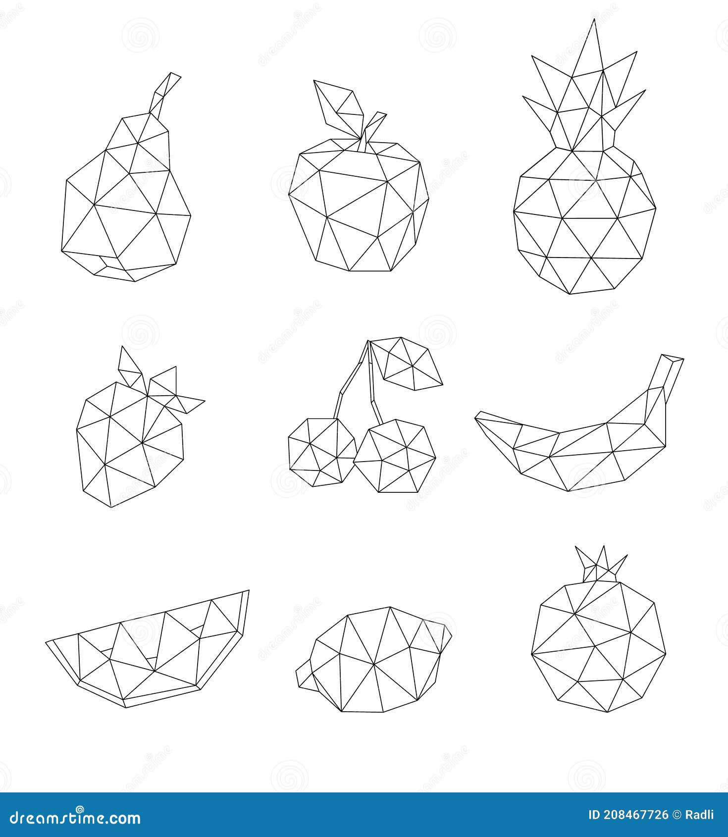 Low Poly Fruit Set Isolated on White. Decorative Geometric Triangle ...