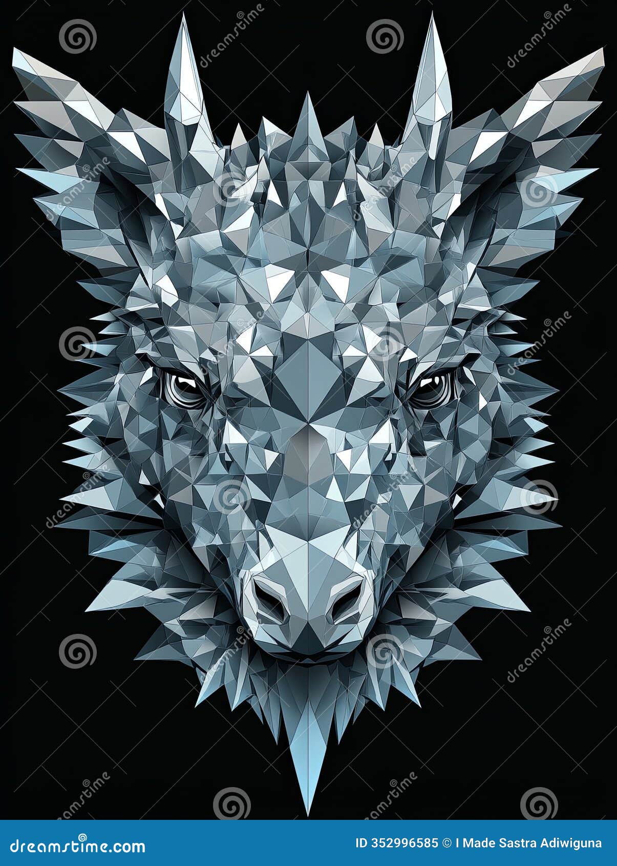 Low-poly Geometric Wolf Head, Silver, Sharp, Detailed, Dark Background ...