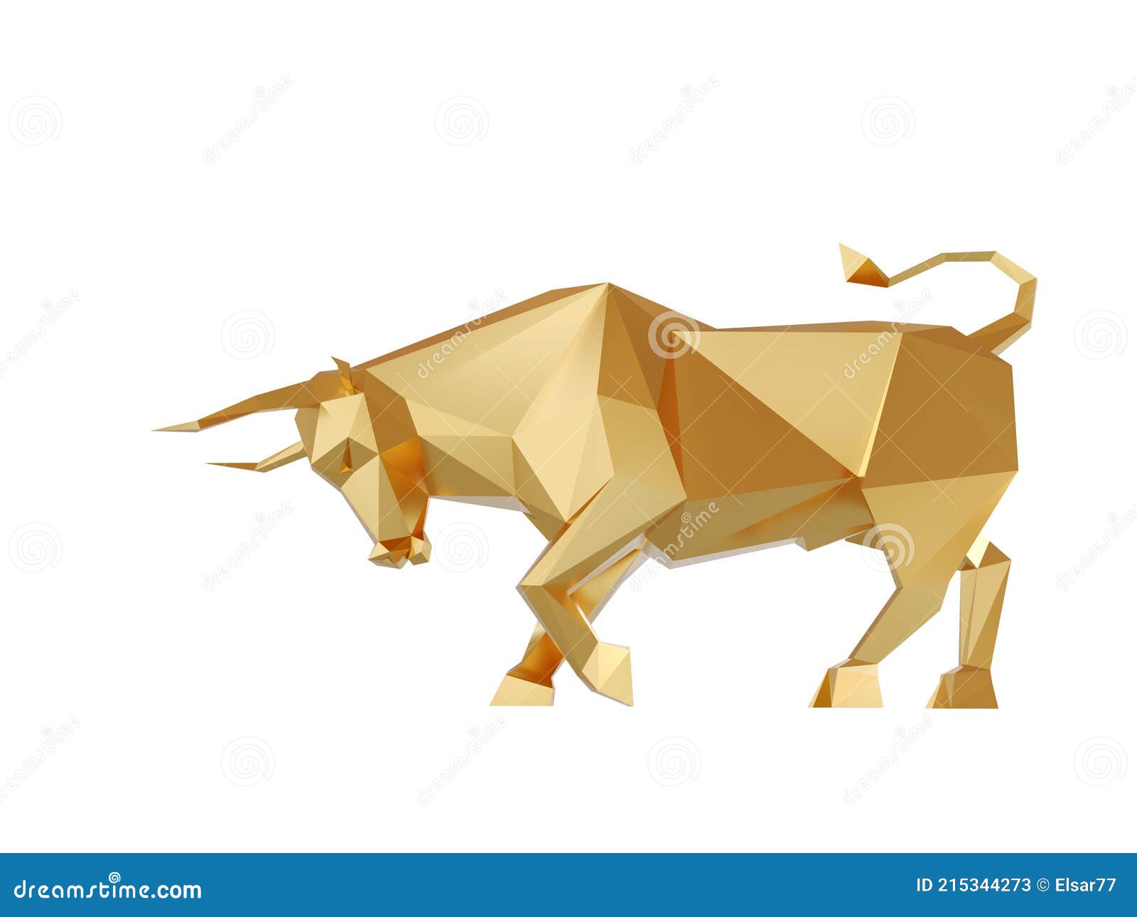 Low Poly Golden Bull on a White Background. 3D Render Stock ...