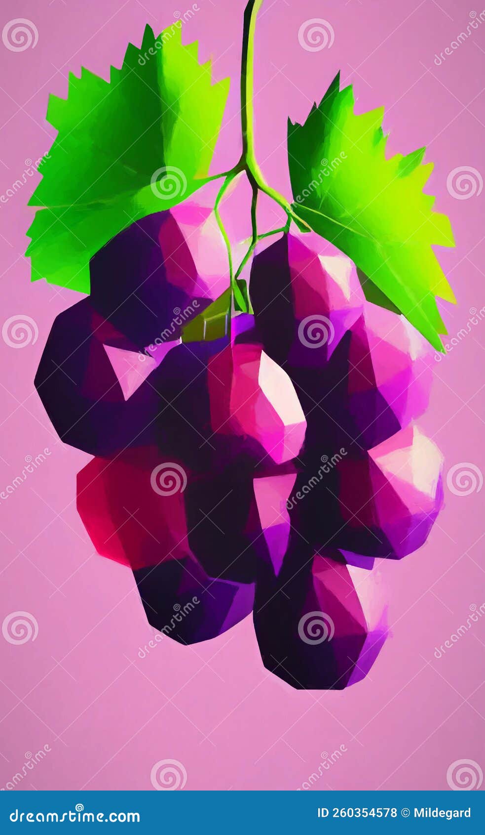 Low Poly Grapes - Stylized Digital Art Stock Illustration ...