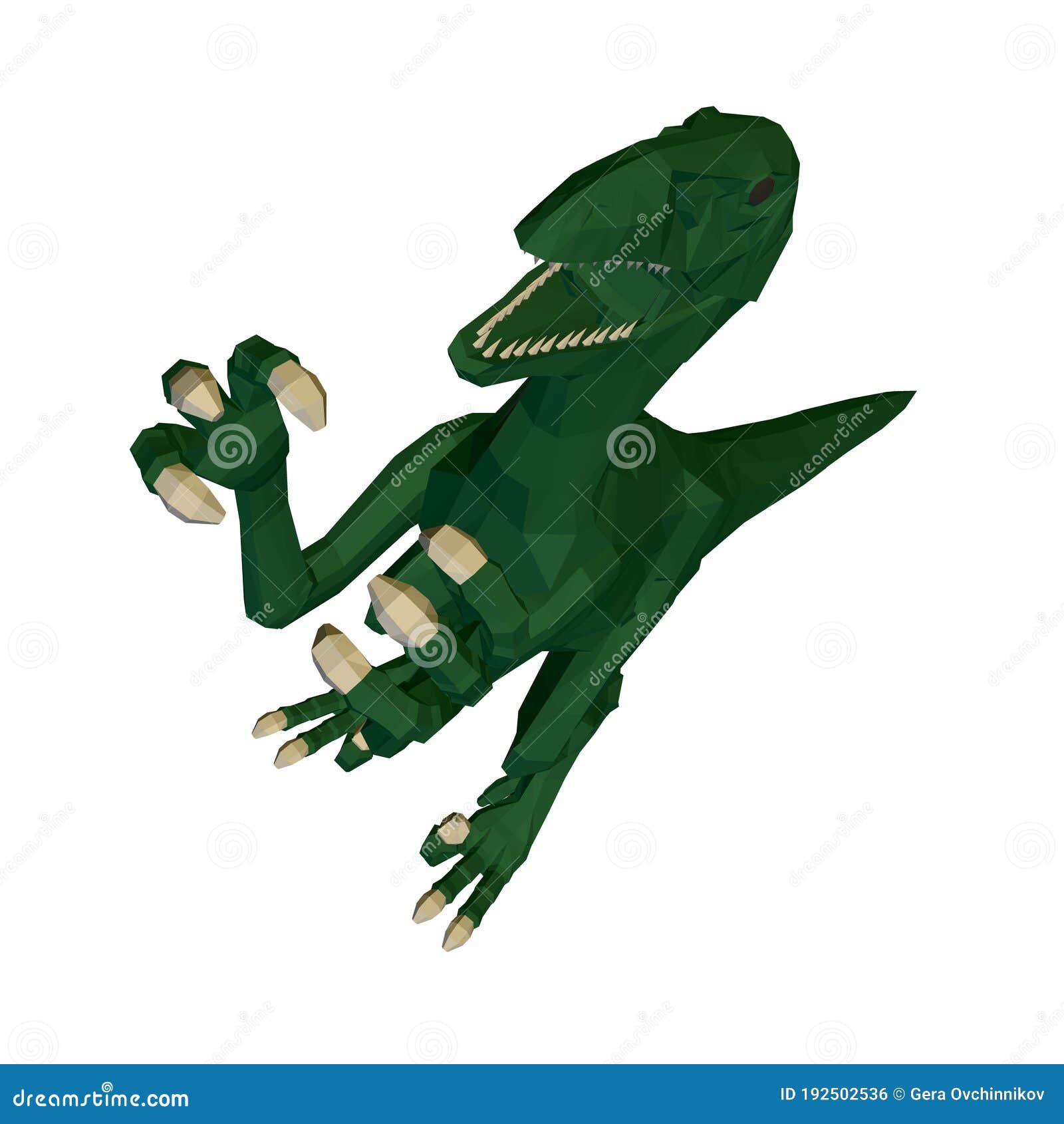 Low Poly Green Dinosaur. Angry Dinosaur with Raised Paws and Sharp ...