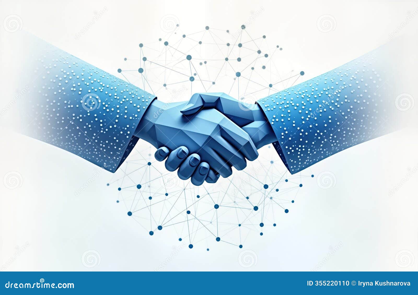 Low-poly Handshake Illustration with Network Graphic. Two Hands Shake ...